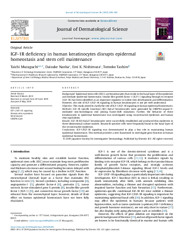 (PDF) IGF-1R deficiency in human keratinocytes disrupts epidermal ...