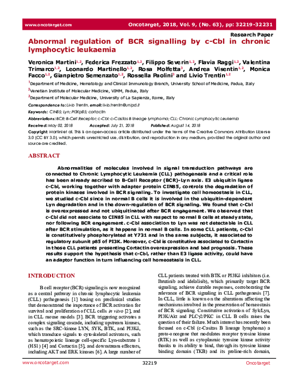 (PDF) Abnormal regulation of BCR signalling by c-Cbl in chronic ...