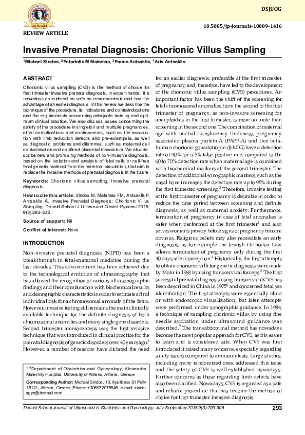 (PDF) Invasive Prenatal Diagnosis: Chorionic Villus Sampling