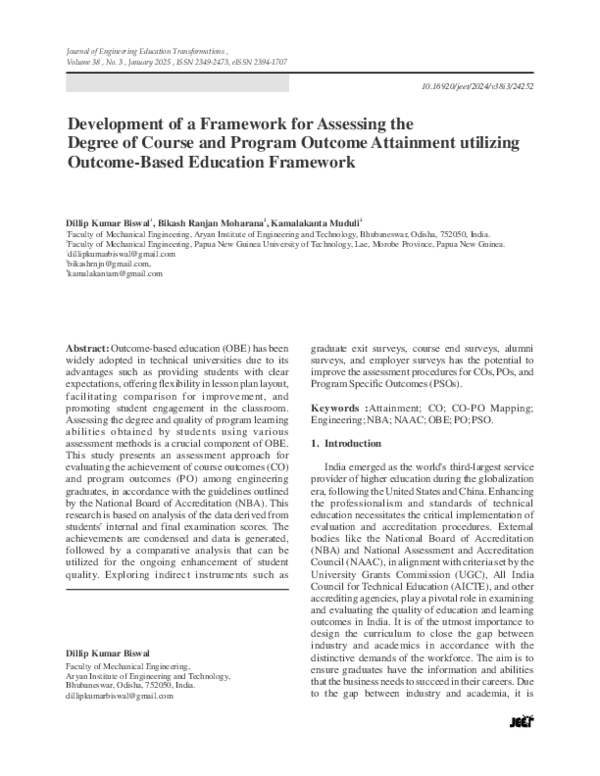 (PDF) Development of a Framework for Assessing the Degree of Course and Program Outcome ...