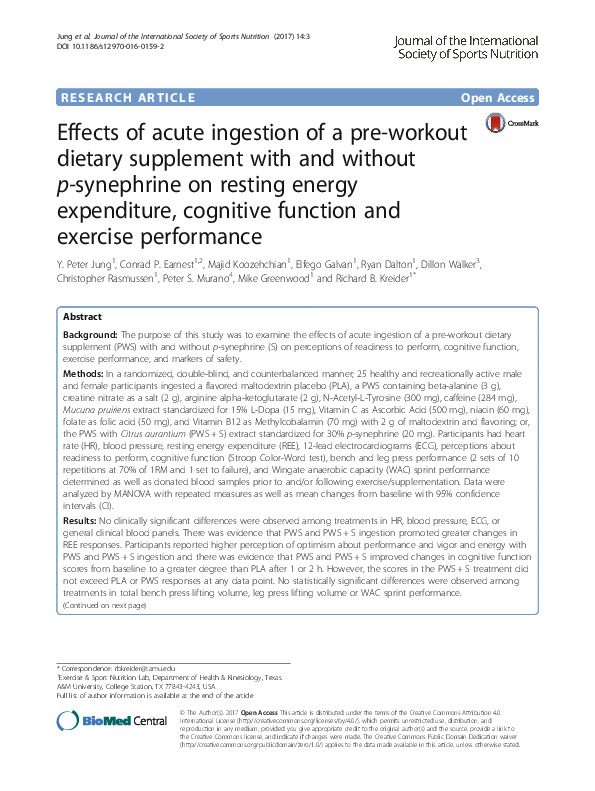 (PDF) Effects of acute ingestion of a pre-workout dietary supplement ...