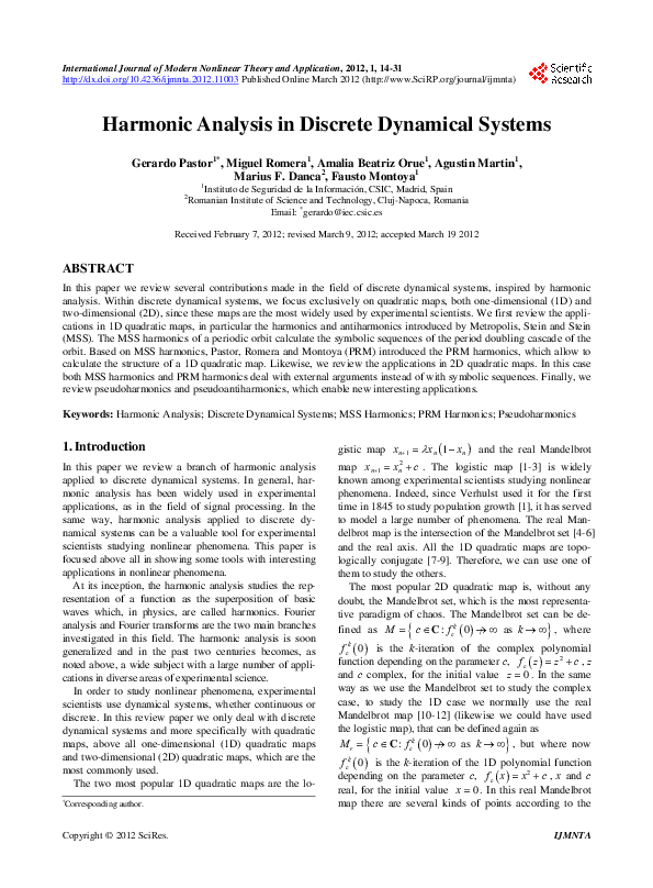 (PDF) Harmonic Analysis in Discrete Dynamical Systems