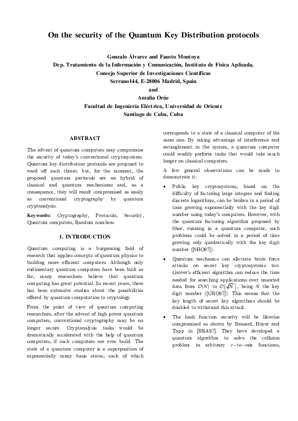 (PDF) On the security of the Quantum Key Distribution protocols