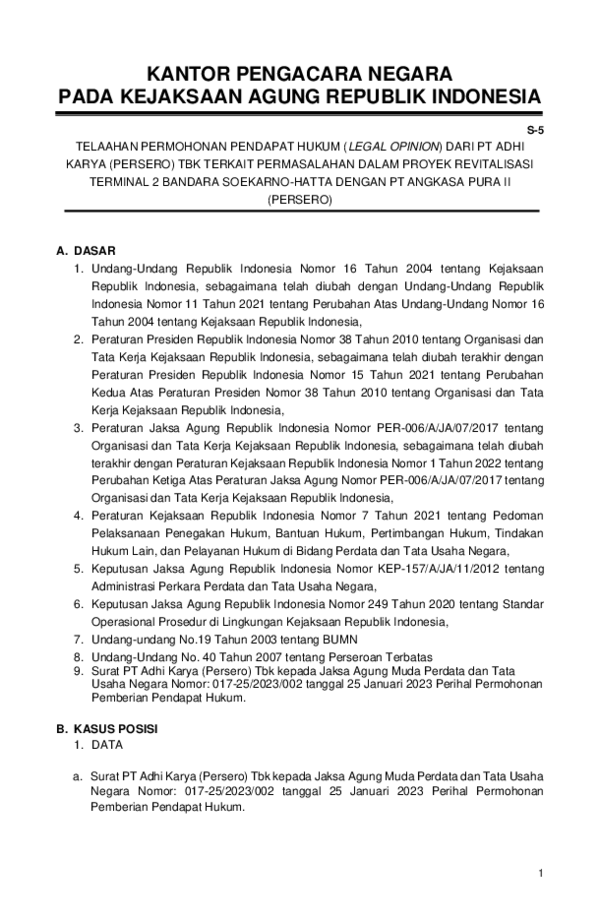 (PDF) Contoh Legal Opinion Badiklat Kejaksaan RI