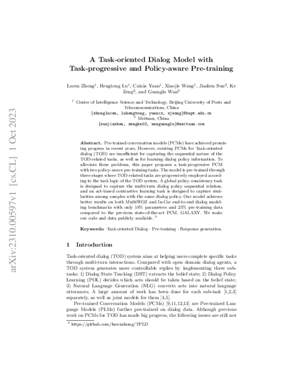 (PDF) A Task-oriented Dialog Model with Task-progressive and Policy-aware Pre-training