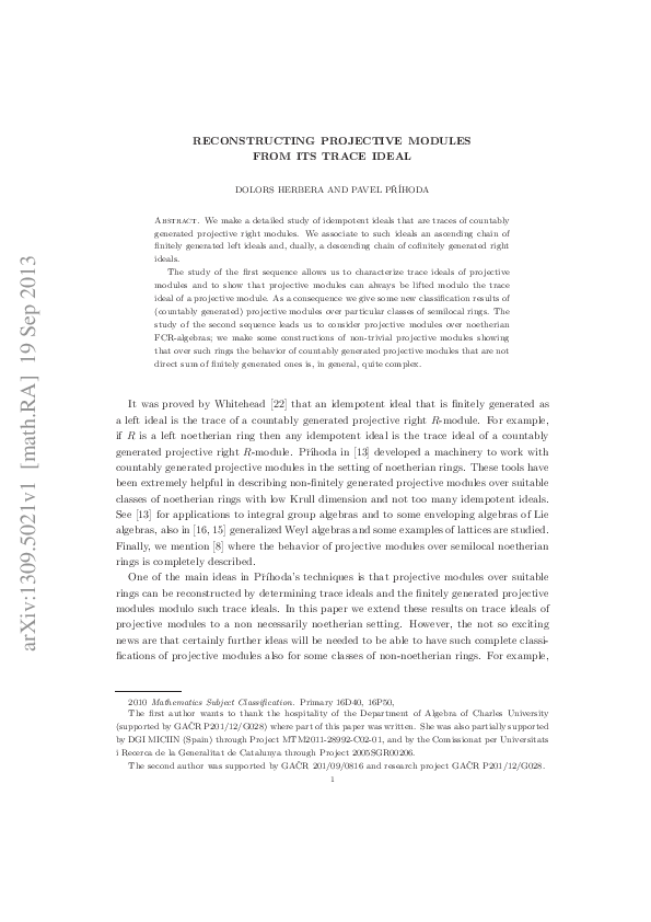 (PDF) Reconstructing projective modules from its trace ideal