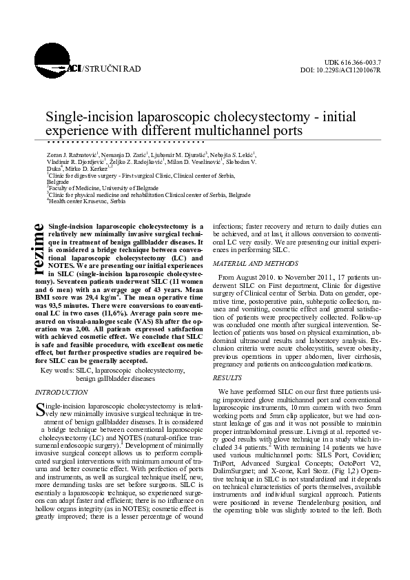 (PDF) Single-incision laparoscopic cholecystectomy: Initial experience with different ...