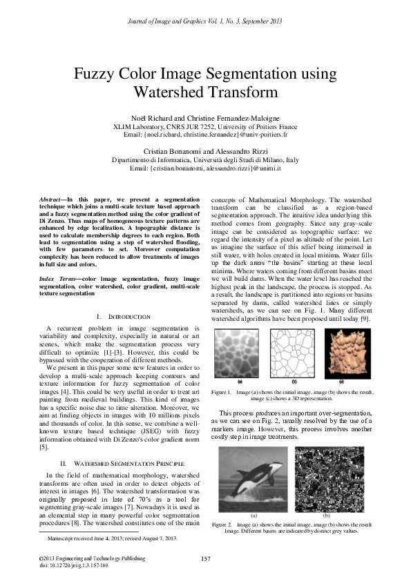 Pdf Fuzzy Color Image Segmentation Using Watershed Transform