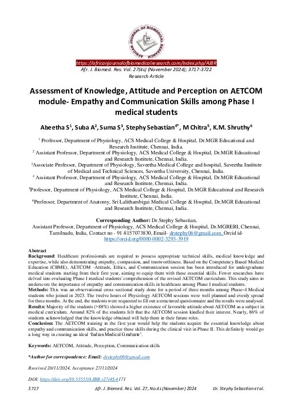 (PDF) Assessment of Knowledge, Attitude and Perception on AETCOM module ...