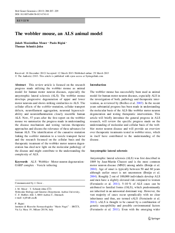 (PDF) The wobbler mouse, an ALS animal model