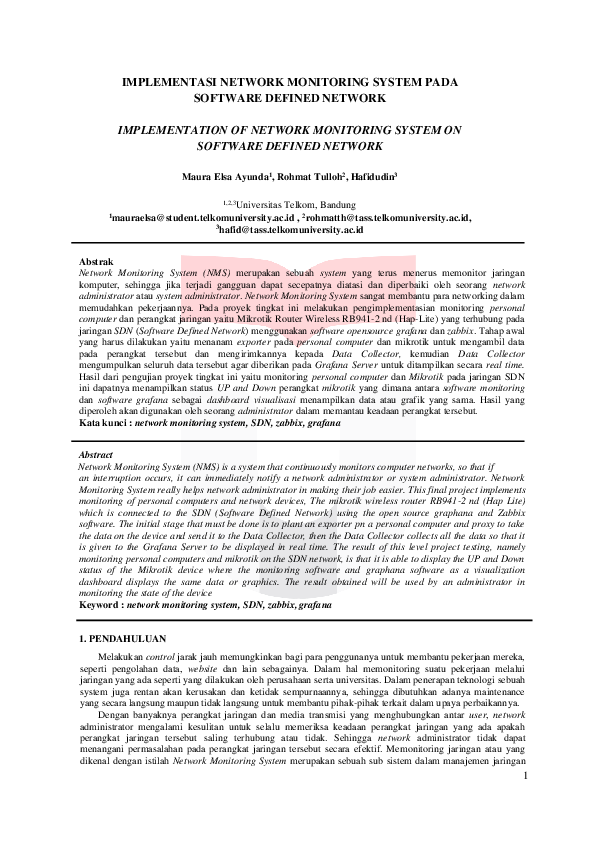 (PDF) Implementasi Network Monitoring System Pada Software Defined Network