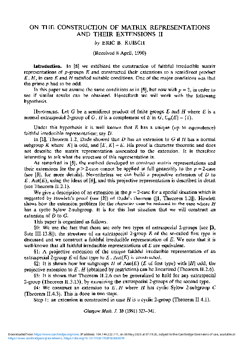 (PDF) On the construction of matrix representations and their extensions II