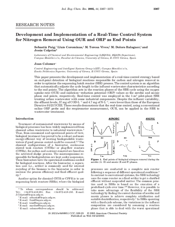 (PDF) Development and Implementation of a Real-Time Control System for Nitrogen Removal Using ...