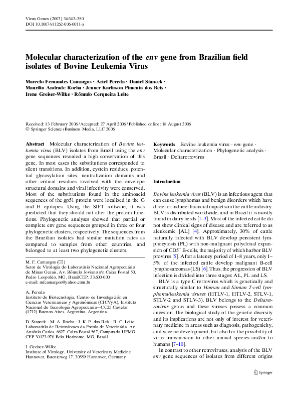 (PDF) Molecular characterization of the env gene from Brazilian field ...