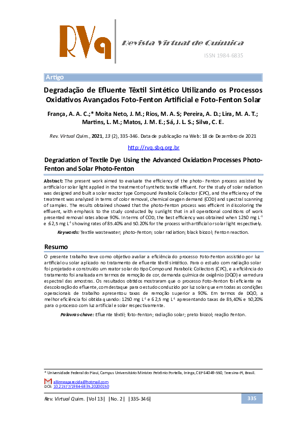 (PDF) Degradation of Textile Dye Using the Advanced Oxidation Processes ...