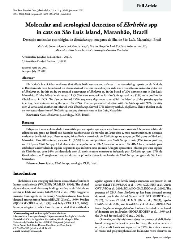(PDF) Molecular and serological detection of Ehrlichia canis and ...
