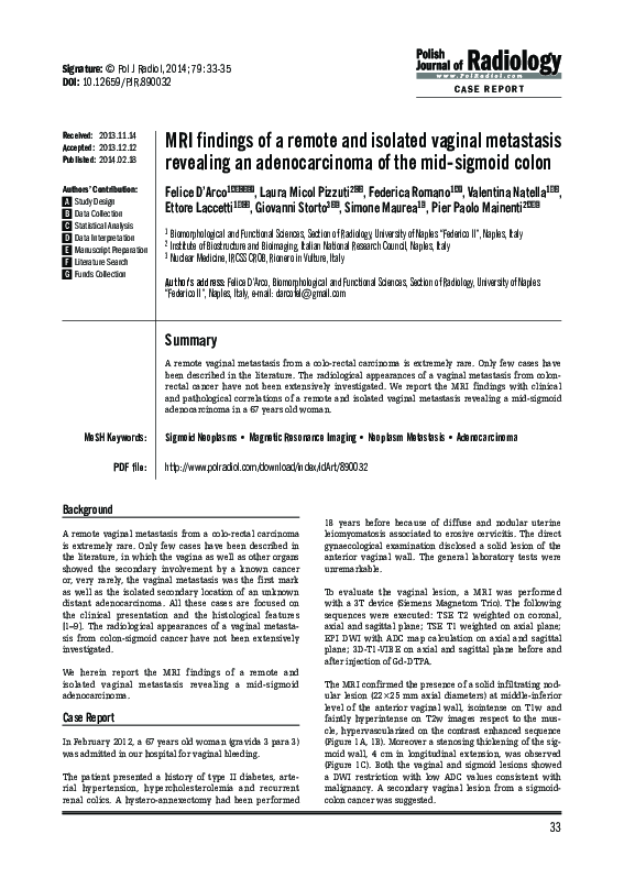 (PDF) MRI findings of a remote and isolated vaginal metastasis ...