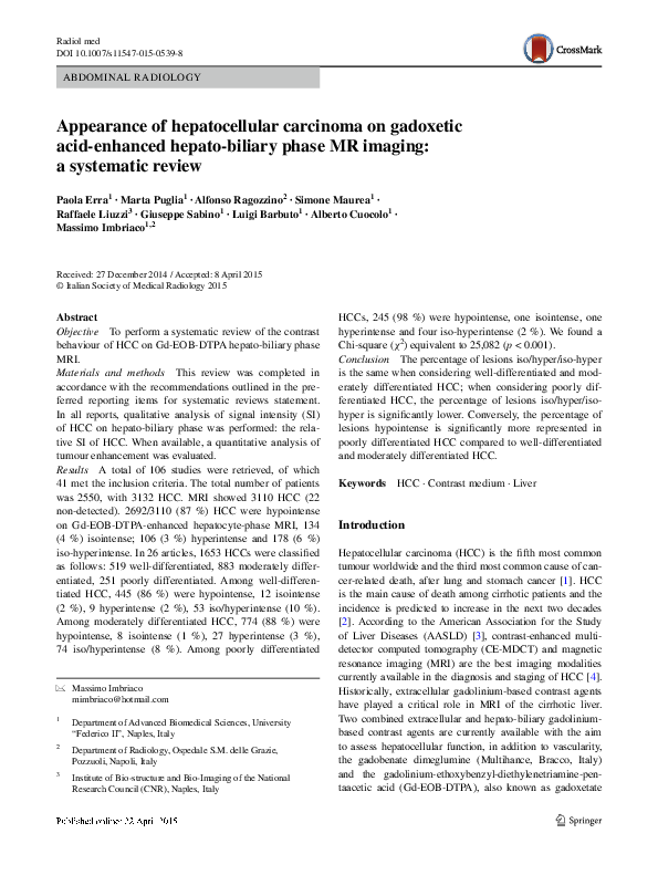(PDF) Appearance of hepatocellular carcinoma on gadoxetic acid-enhanced hepato-biliary phase MR ...