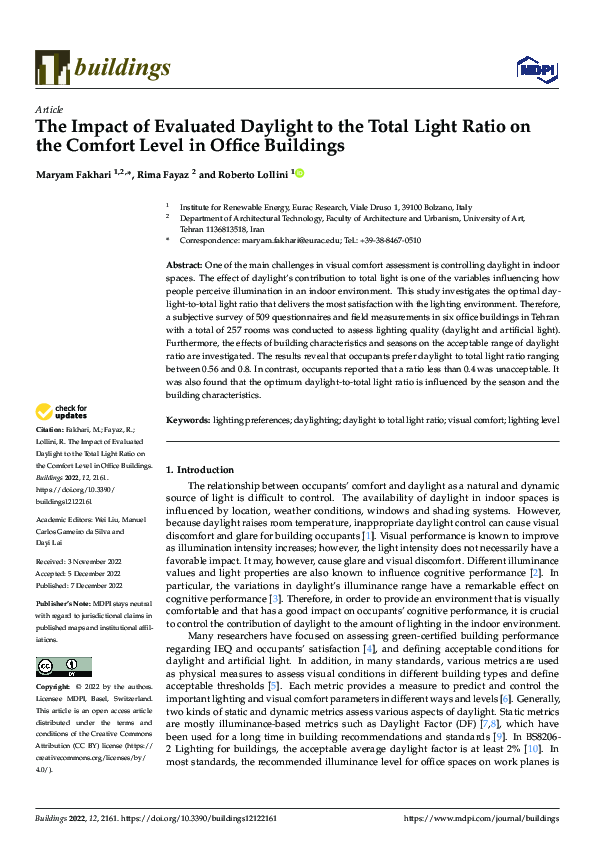(PDF) The Impact of Evaluated Daylight to the Total Light Ratio on the ...
