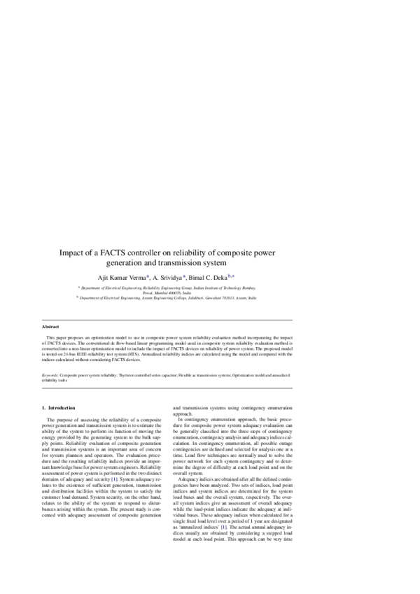 (PDF) Impact of a FACTS controller on reliability of composite power generation and transmission ...