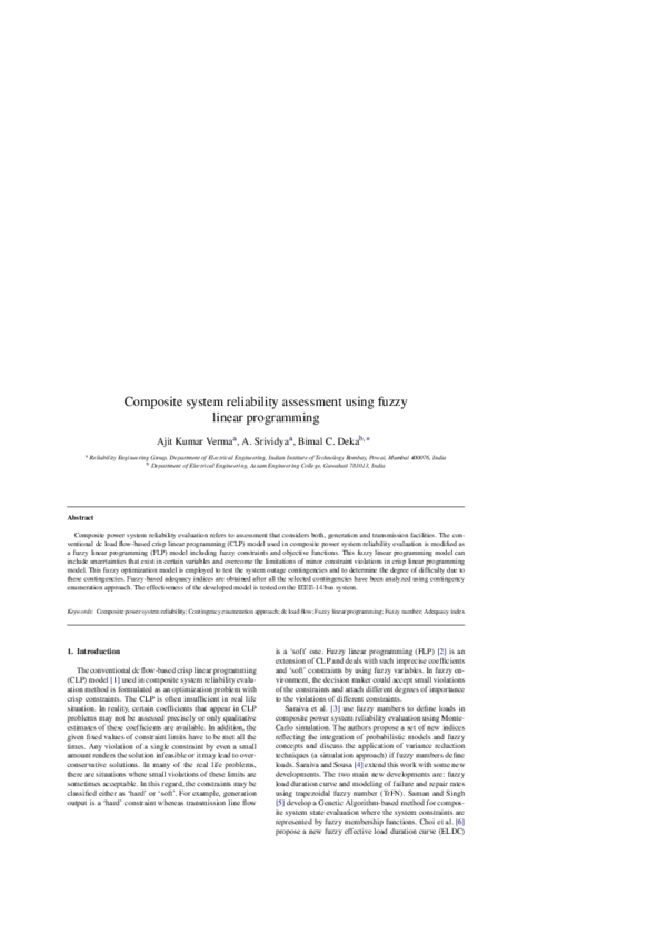 (PDF) Composite system reliability assessment using fuzzy linear programming