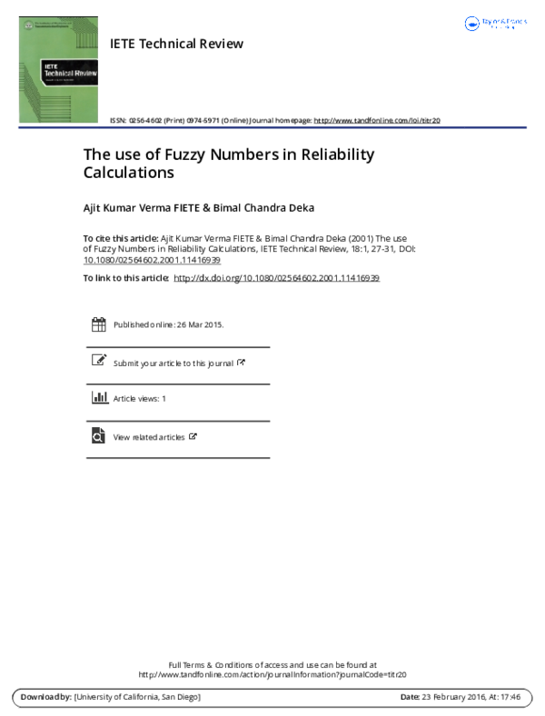 (PDF) The use of Fuzzy Numbers in Reliability Calculations