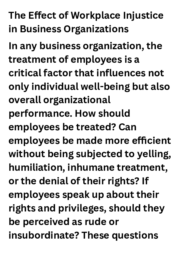 (PDF) The Effect of Workplace Injustice in Business Organization