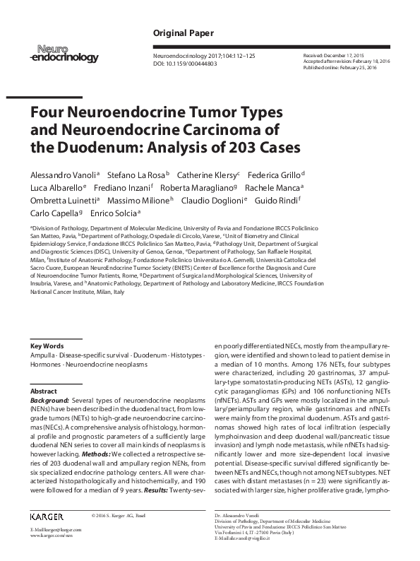 (PDF) Four Neuroendocrine Tumor Types and Neuroendocrine Carcinoma of the Duodenum: Analysis of ...