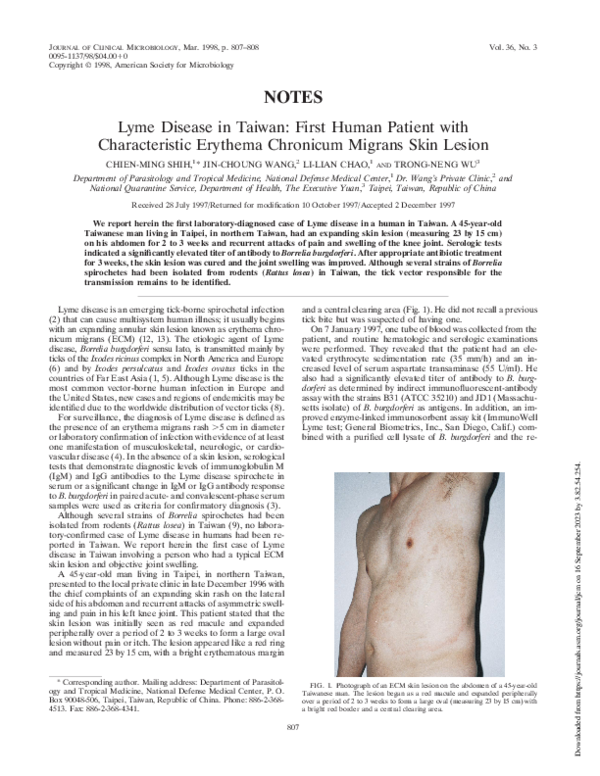 (PDF) Lyme Disease in Taiwan: First Human Patient with Characteristic ...