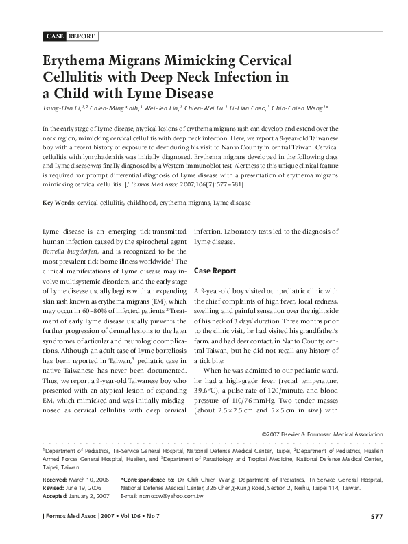 (PDF) Erythema Migrans Mimicking Cervical Cellulitis with Deep Neck ...