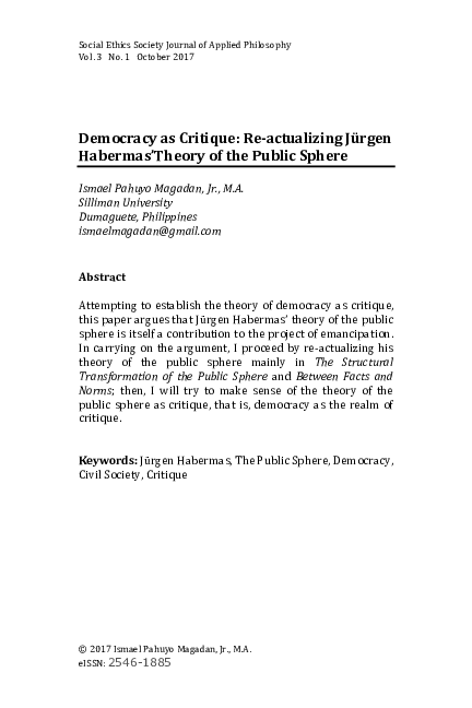 (PDF) Democracy as Critique: Re-actualizing Jürgen Habermas'Theory of ...