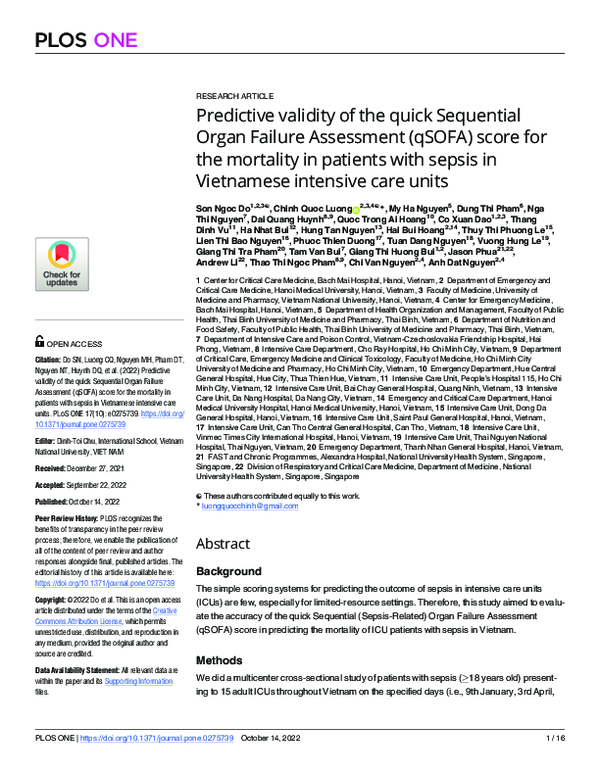 (PDF) qSOFA Predictive Validity in Sepsis Mortality