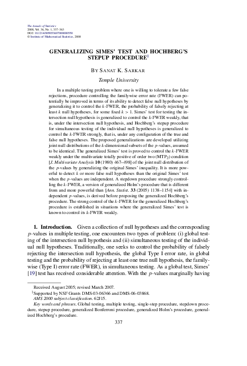 (PDF) Generalizing Simes’ test and Hochberg’s stepup procedure