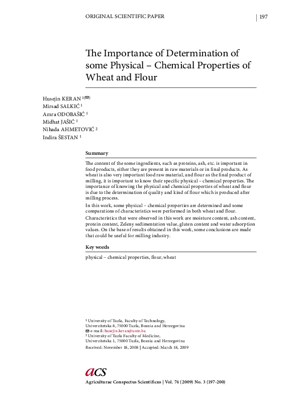(PDF) The Importance of Determination of some Physical Chemical Properties of Wheat and Flour