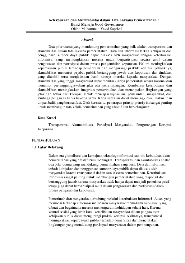 (PDF) Keterbukaan dan Akuntabilitas dalam Tata Laksana Pemerintahan