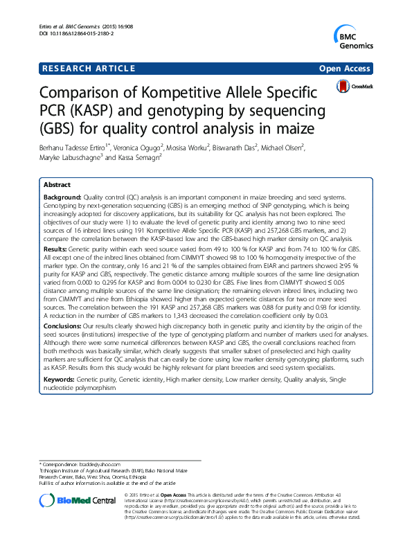 (PDF) Comparison of Kompetitive Allele Specific PCR (KASP) and ...