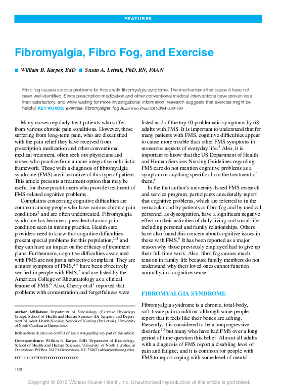 (PDF) Fibromyalgia, Fibro Fog, and Exercise