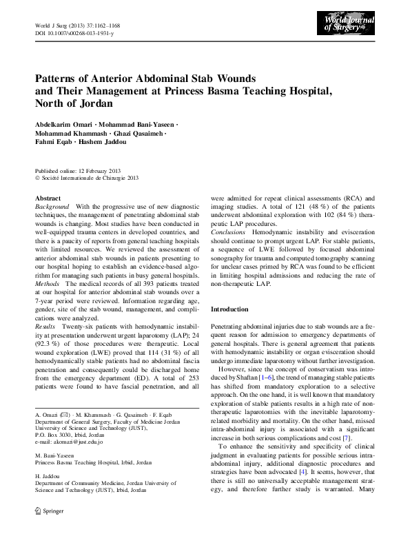 (PDF) Patterns of Anterior Abdominal Stab Wounds and Their Management ...