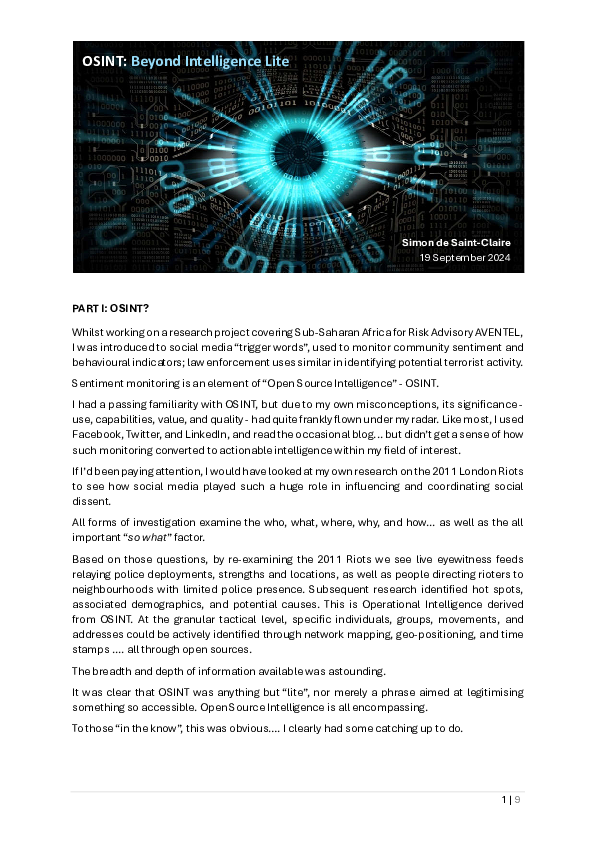 (PDF) OSINT: Beyond Intelligence Lite
