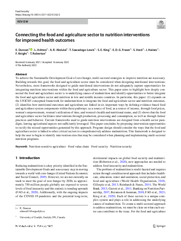 (PDF) Connecting the food and agriculture sector to nutrition ...