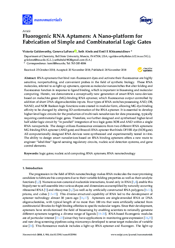 (PDF) Fluorogenic RNA Aptamers: A Nano-platform for Fabrication of ...