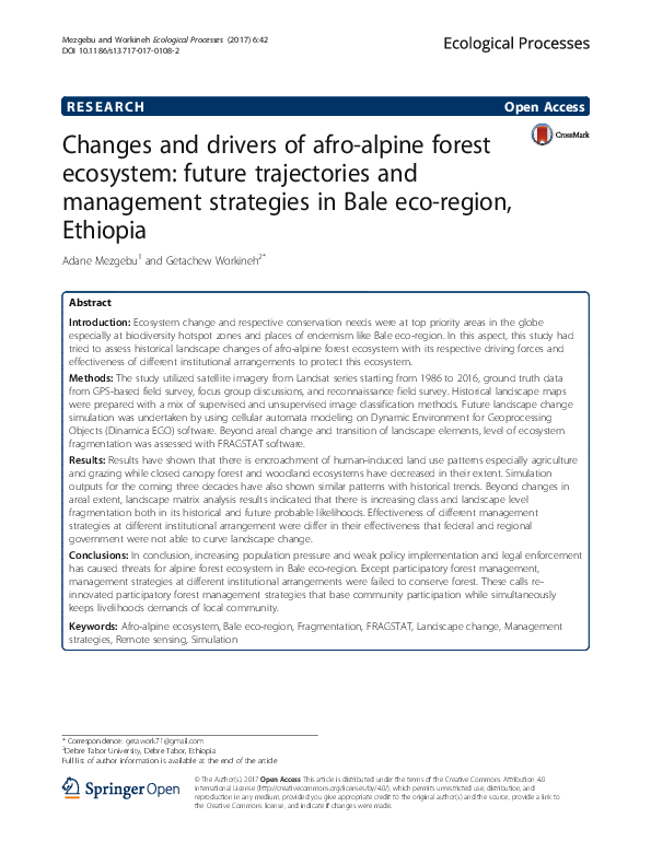 (PDF) Changes and drivers of afro-alpine forest ecosystem: future ...