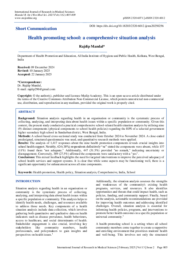 (PDF) Health promoting school: a comprehensive situation analysis