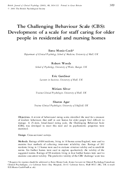 (PDF) The Challenging Behaviour Scale (CBS): Development of a scale for staff caring for older ...