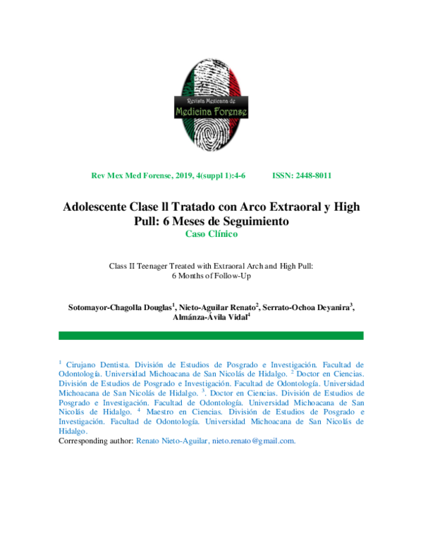 (PDF) Adolescente Clase ll Tratado con Arco Extraoral y High Pull: 6 Meses de Seguimiento