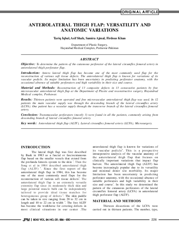 (PDF) Anterolateral Thigh Flap: Versatility and Anatomic Variations