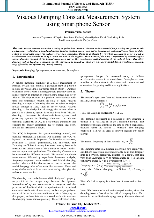(PDF) Viscous Damping Constant Measurement System using Smartphone Sensor