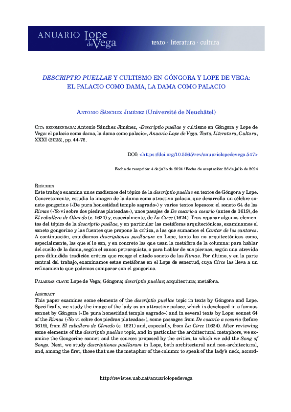 (PDF) «Descriptio puellae y cultismo en Góngora y Lope de Vega: el ...
