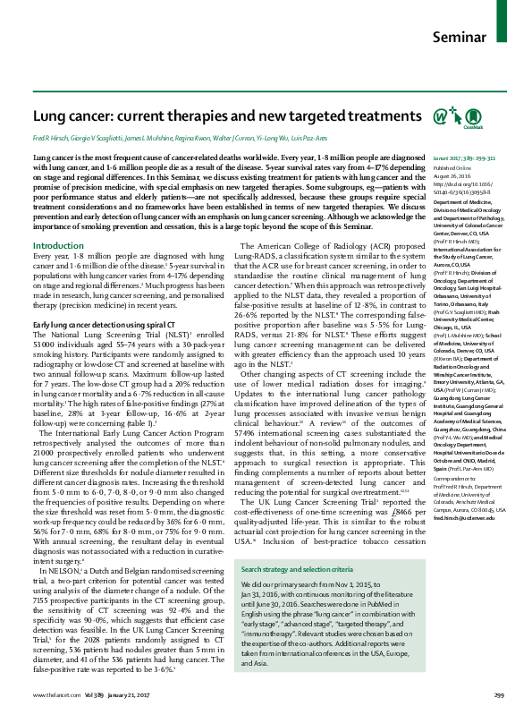 (PDF) Lung cancer: current therapies and new targeted treatments