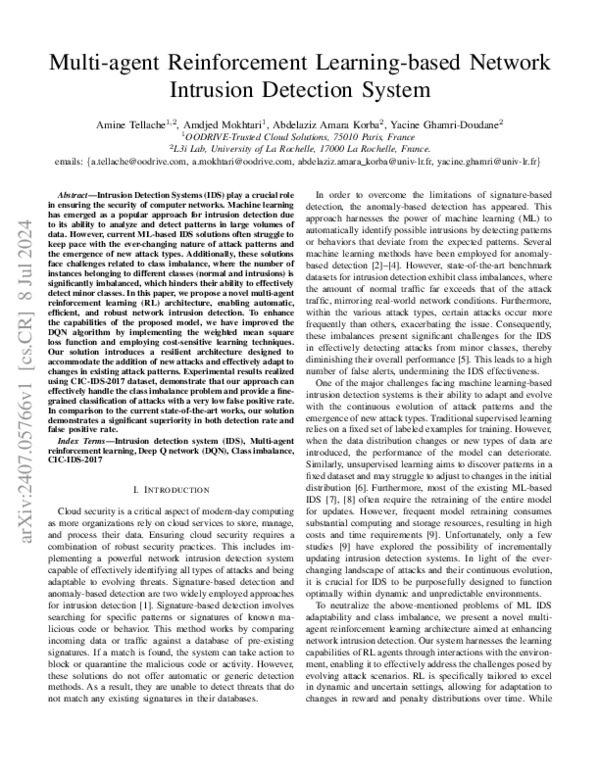 (PDF) Multi-agent Reinforcement Learning-based Network Intrusion ...